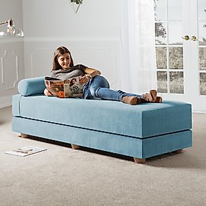 Jaxx Alon Daybed-Fold-Out Sleeper-Queen-Size Mattress Sofa Bed, Chenille-Turquoise
