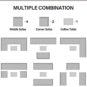 LAUSAINT HOME Outdoor Patio Furniture, 7 Pieces Outdoor Sectional PE Rattan Wicker Patio Furniture Sets, All Weather Garden Conversation Seat with Cushion and Glass Coffee Side Table (Grey)