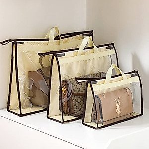 8 Pack Clear Handbag Organizer Purse Storage For Closet, 4 Sizes Transparent Zipper Hanging Anti-Dust Bag for Handbags