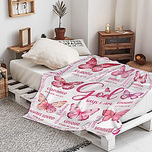 Butterfly Bible Verse Blanket, Inspirational Scripture Religious Gifts for Christian, Warm Soft Flannel Bible Throw for Bed Sofa Decoration 50"x60" for Teen