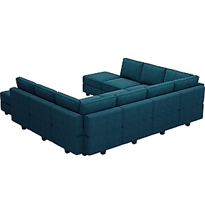 Belffin Terry Fabric Oversized U Shaped Sectional Sofa with Chaise Modular Sectional Sofa Couch for Living Room Convertible Sleeper Bed. Peacock Blue Couch