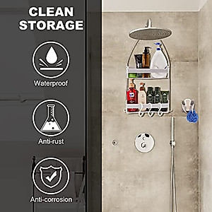 RaiyeisHome Plastic Hanging Shower Caddy Organizer with Soap Holder and Hook Accessories - Convenient Overhead Storage Rack Set for Bathroom, Kitchen, and Toilet