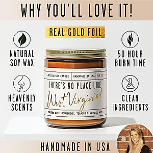 West Virginia Gifts, West Virginia Decor for Home - 'There's No Place Like West Virginia Candle, w/Tobacco, Vanilla & Bourbon I West Virginia Souvenirs State Gifts I 9oz Jar, 50Hr Burn, USA Made