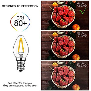 KIMROO 2W E12 C7 Candelabra LED Bulbs(6 Pack) 15W Enquivalent E12 Base LED Filament 2W Bulb 120V Dimmable 2700K Warm White Clear Glass C7 Mini Candle Torpedo Shape for Night Light (Warm White)