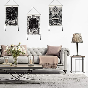 3 Pieces Tarot Card Tapestry Moon Star and Sun Tapestry Mountain Tapestry Black and White Art Tapestry Astronomical Theme Wall Hanging Decoration for Home Room, 13.8 x 19.7 Inches