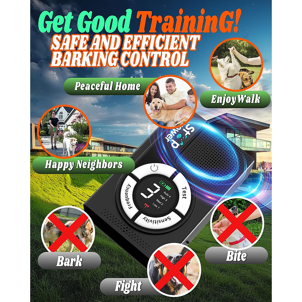 Anti Barking Device, 1500 mAh Rechargeable Ultrasonic Dog Barking Deterrent Devices Safe for Dogs, 2-in-1 Dog Barking Control Devices Up to 50 Ft Range Dog Training & Behavior Aids