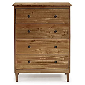 Walker Edison Tall Wood Storage Closet 4 Drawer Dresser for Bedroom Caramel Brown Organizer