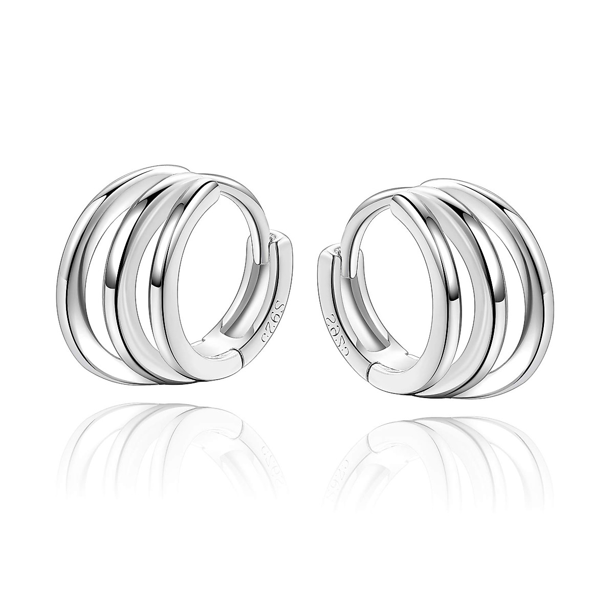 925 Sterling Silver Small Hugging Hoop earrings Triple Circle Hoop Earrings for Women Tiny 8mm Mini Huggie Hoop Earrings