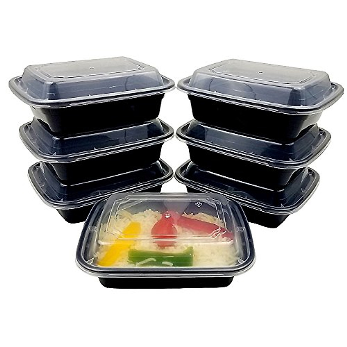 PACTOGO 12 oz. Rectangular Microwaveable Black Plastic Disposable Food Storage Containers with Lids - BPA Free (Pack of 10 Sets)
