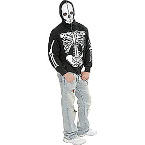 Charades Men Men s Skeleton Hoodie Costume Sweatshirt, As Shown, Large US