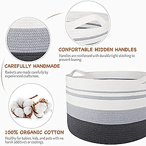 WISELIFE Storage Basket Large Cotton Rope Basket 21.7"x 21.7" x 13.8" Baby Laundry Basket with Handle Big Basket Soft Nursery Cube Bin Durable Laundry Hamper for Living Room(Gradient Grey)