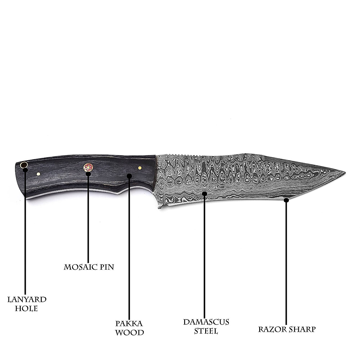 Handmade Damascus hunting Knife for Camping Outdoor l 11 Inches Damascus steel Fixed Blade with Black Pakkawood handle Bushcraft Knife with Sheath