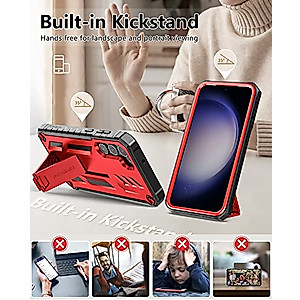 FNTCASE for Samsung Galaxy S23+Plus Case: Dual Layer Protective Textured Cover & Rugged TPU Shell with Kickstand | Military Grade Drop Protection | Heavy Duty Cell Phone Protector(Red)