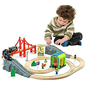 Battery Operated Train for Wooden Track, 3Pcs Train Toy Set for 3 4 5+Years old Boy Girl Toddlers, Motorized Train Accessories Electric Train Compatible with Thomas & Friends, Brio and Chuggington