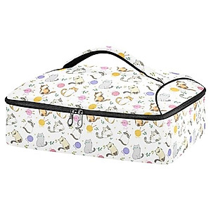 Kcldeci Insulated Thermal Food Carrier Insulated Casserole Carrier for Hot or Cold Food,Cute Cartoon Cat Insulated Tote Bag for Potluck Cookouts Parties Picnic,Lasagna Lugger