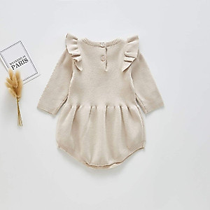 Fall Baby Outfits Baby Sweater Romper Infant Toddler Sweater Bodysuit Photoshoot Outfit Knit Ruffle Long Sleeve Autumn Winter Clothes Newborn Coming Home 1st Birthday Knitwear Apricot 0-3 Months