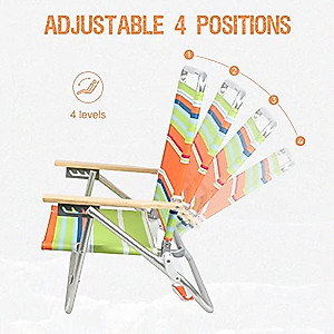PORTAL 4 Position Folding Backpack Straps Lightweight Low Beach Chairs for Adults, Supports 225 lbs, Green
