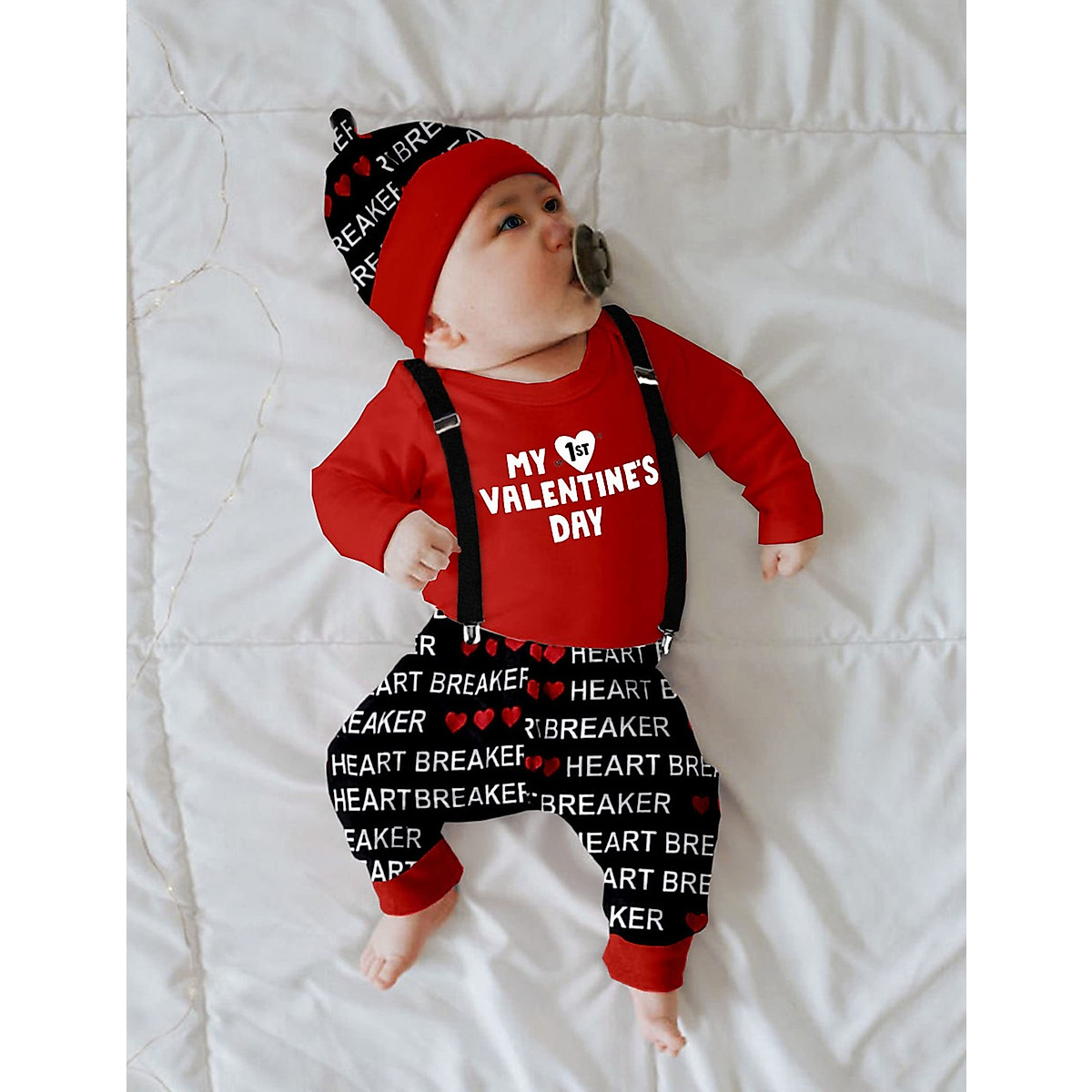 WIQI My First Valentine's Day Outfit Infant Baby Boy Spring Clothes Long Sleeve Romper and Love Heart Pants For 9-12 Months Baby Boys