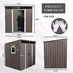 6.4 x 5ft Outdoor Metal Storage Shed，with Lockable Doors, Floor Frame, Side Window,Sun Protection, Waterproof Tool Storage Shed for Patio, Lawn,Backyard (Gray-6.4 x 5ft+Side Window)