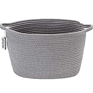 Sea Team Oval Cotton Rope Woven Storage Basket with Handles, Diaper Caddy, Nursery Nappies Organizer, Baby Shower Basket for Kid's Room, 14.2 x 9 x 11.4 Inches (Medium Size, Grey)
