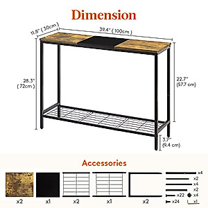 Lifewit 39.4" Console Entryway Table, 2-Tier Industrial Sofa Table with Storage Shelves for Hallway, Living Room,Bedroom, Metal Frame, Rustic Brown & Black, Easy Assembly