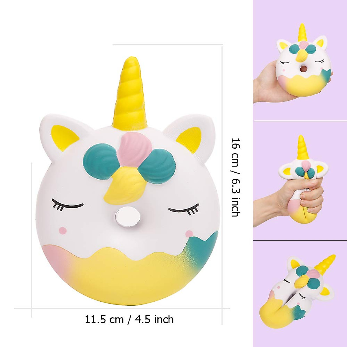 Anboor 4.5 Inches Squishies Unicorn Donut Kawaii Soft Slow Rising Scented Doughnut Squishies Stress Relief Kid Toys