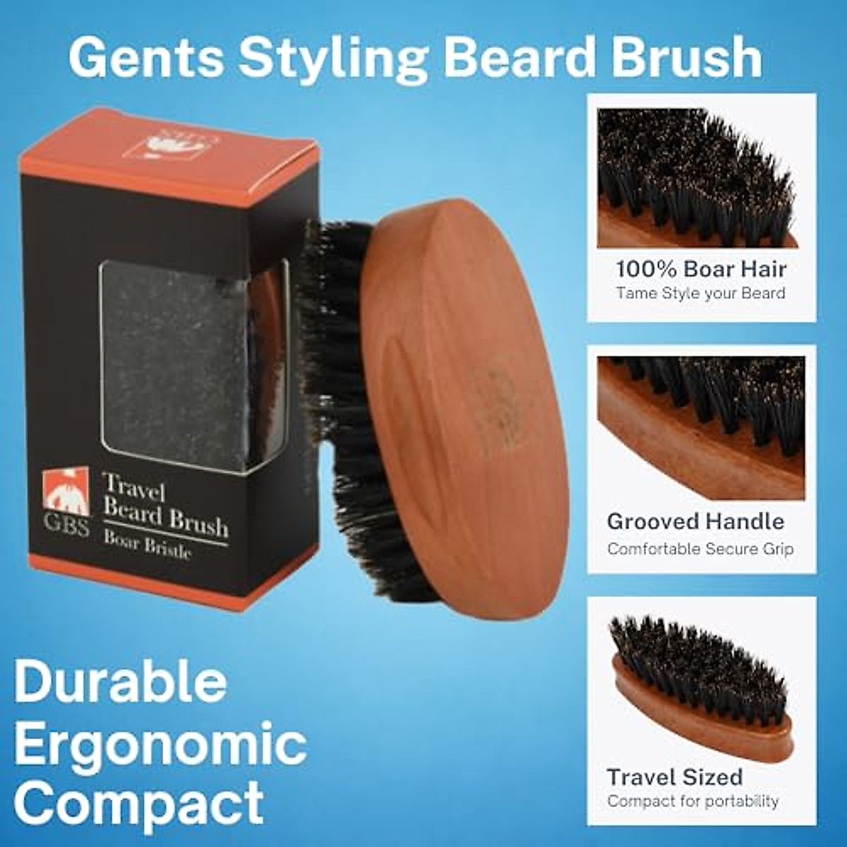 G.B.S 2 Pack Beard Travel Brush with Boar Bristles Great for Dry or Wet Beards Distributes Balm, Oil for Growth and Shine and Softness Professional Durable Camping