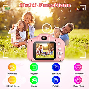 Zeacool Kids Camera,HD Digital Video Camera,Childrens Toys for 3 4 5 6 7 8 9 10 11 12 Year Old Boys/Girls,Selfie Camera for Kids,Christmas Birthday Gifts with 32GB SD Card(Pink)