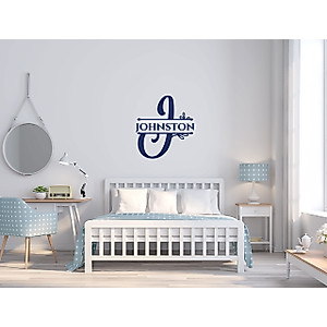 Personalized Vinyl Wall Decal - Monogram Initial with Last Name - Home Decor for Family Room, Nursery, Bedroom, or Wedding Decor - Beautiful Customized Letters - Removable Sticker