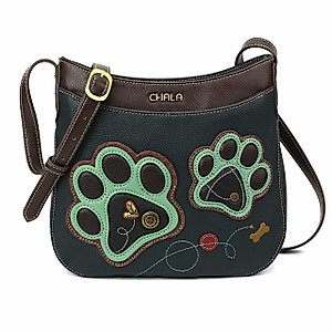 CHALA Paw Print Collection Crescent Cross Body Bag (Teal 10.5 x 10 x 3)