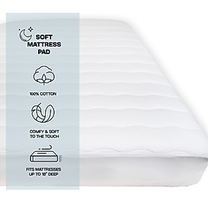 Tahari Mattress Soft Pad Quilted Elastic Fitted Mattress Protector - Mattress Cover Stretches up to 18 Inches Deep - Machine Washable Mattress Topper, White (Full)
