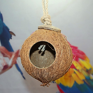 SLDHFE Coconut Bird Nest Hut,Natural Coconut Shell Bird Nest House,Coconut Bird Shell Breeding Nest for Hamster,Bird Cage Accessories,Pet Bird Supplies