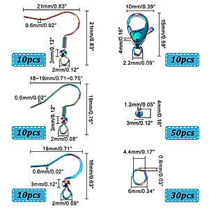 PH PandaHall 120pcs Rainbow Color Earring Making Kit 3 Sizes Fish Hook Ear Wire with Loop 304 Stainless Steel French Earring Hooks Lobster Claw Clasps Jump Rings Spacer Beads for Jewelry Making