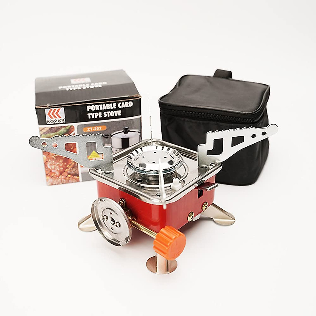 AIROKA Lightweight Square 2800W Gas Furnace Portable Camping Stove with Piezo Ignition Folding Windproof Backpacking Stove Strong Firepower Burner for Outdoor Hiking Cooking