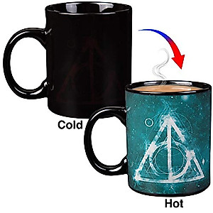 Harry Potter Deathly Hallows Heat Changing Coffee Mug - Symbol Image Reveals with Heat - Officially Licensed - Gift for Kids, Teens & Adults - Ceramic