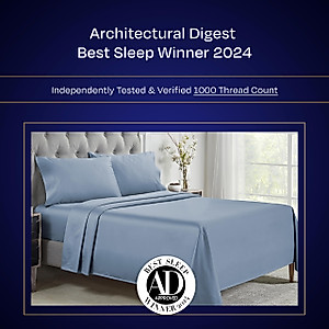 California Design Den 1000 Thread Count Queen Size Sheet Set, Winner Architectural Digest Best Sheet, Luxury 100% Cotton Sateen, Softer Than Egyptian Cotton (Blue)