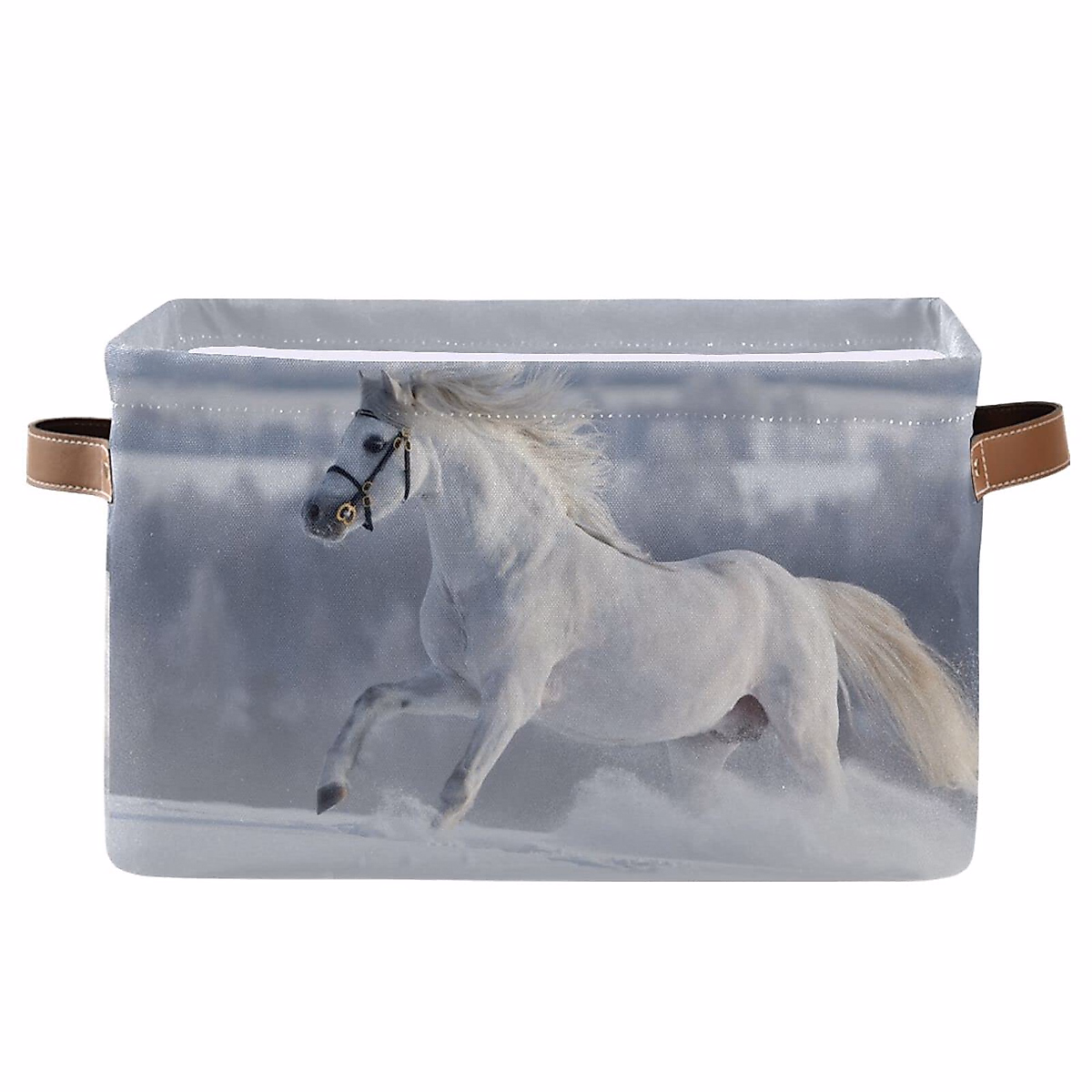 ALAZA Horse Fabric Storage Basket for Shelves Toy Nursery Storage Bin for Organizing Laundry Hamper with Handles, White Welsh Horse Runns on The Hill,FSB097