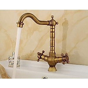 Kitchen Taps Basin Faucets Antique Brass Bathroom Sink Faucet Spout Double Cross Handle Bath Kitchen Mixer Hot and Cold Tap