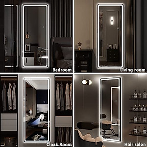 Hasipu LED Door Mirror Full Length, 44.1" x 15.8" Lighted Over The Door Hanging, Full Body Wall Mounted, Light Up Long Dressing, Round Black