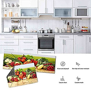 Kitchen Rugs Washable,Fruits Vegetables,Non Skid Anti-Fatigue Floor Mats for Sink,2 Pcs Set (59"X16"+ 29"X16")
