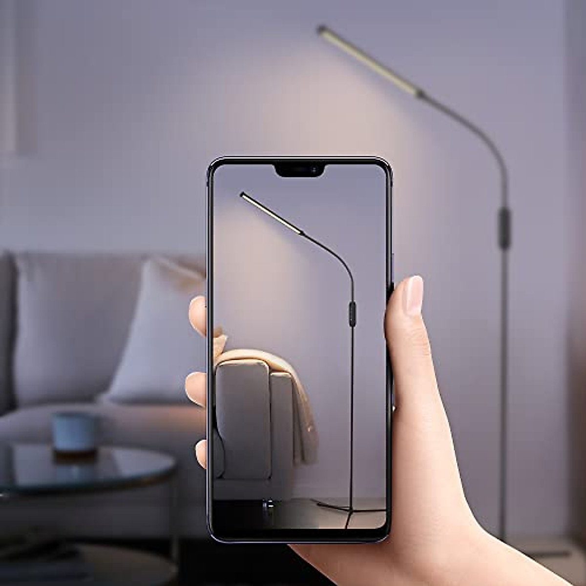 Aisilan Adjustable Floor Lamp with Remote&Touch Control, 12W Gooseneck Standing Lamp, 5-Color&5 Brightness Dimmable, Black Reading Tall Pole Light with Timer, Memory Function, for Living Room Bedroom