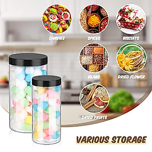 meekoo 32 Pcs Plastic Jars with Lids 32 oz and 16 oz with Chalk and 4 Stickers Containers with Airtight Leak Proof Black Plastic Screw on Lids Cylinder Round Jar for Household Kitchen Organizing