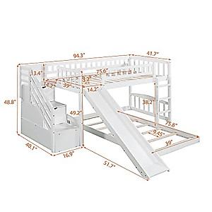 DEYOBED Twin Over Twin Wooden Bunk Bed with Slide and Storage Drawers for Kids Teens
