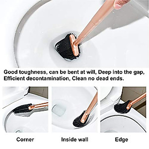 Sellemer Toilet Brush and Holder Set for Bathroom, Flexible Toilet Bowl Brush Head with Silicone Bristles, Compact Size for Storage and Organization, Ventilation Slots Base (Rose Gold)