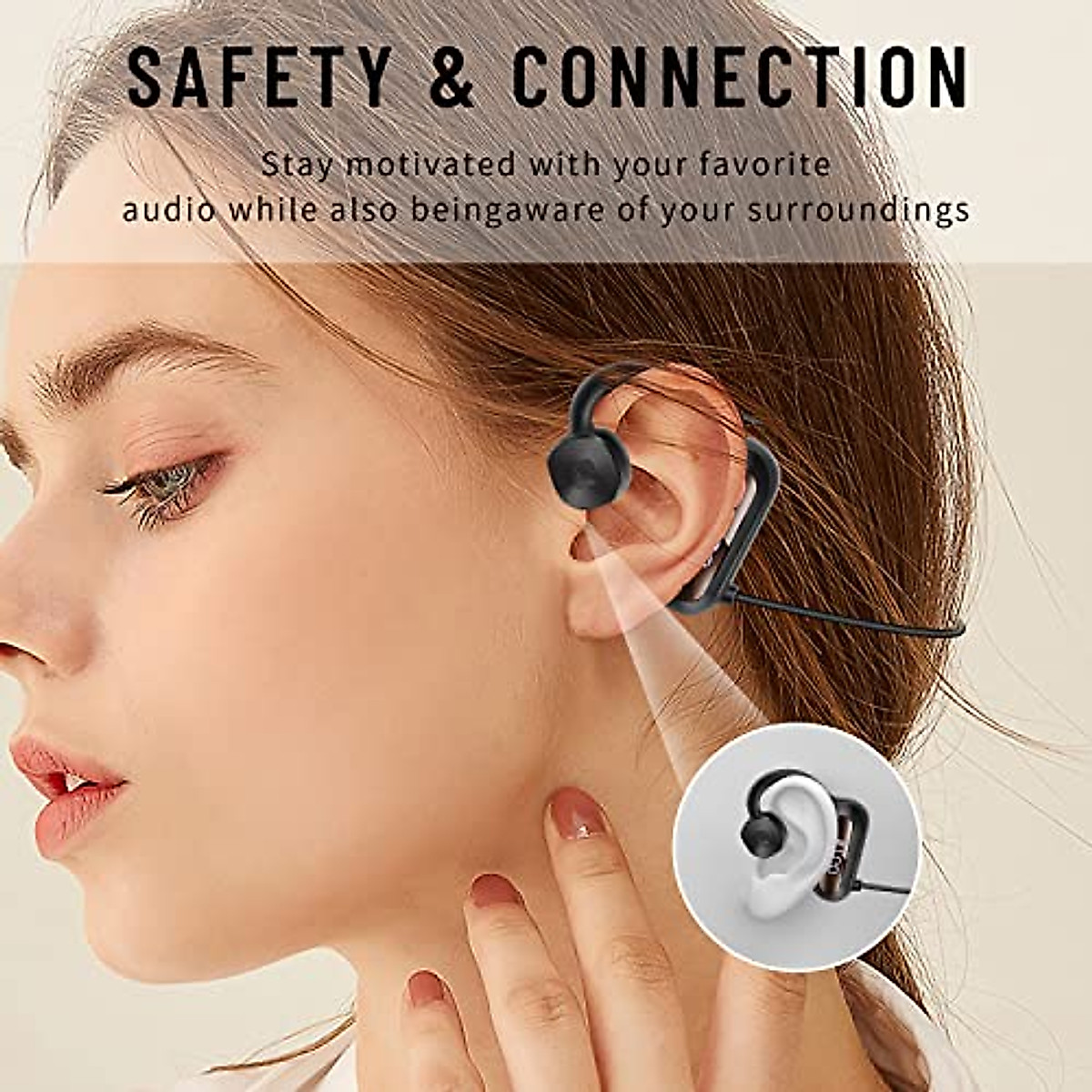 Open Ear Headphones Wireless Bluetooth 5.3 Air Conduction Headphones with with Built-in Mic, 30Hrs Sports Headset With Power Display HiFi Stereo Sound Earphones for Running, Cycling, Workouts (Black)
