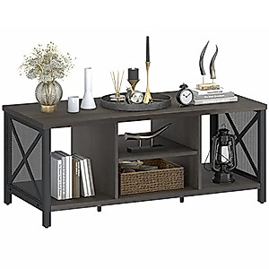 FATORRI Rustic Coffee Table for Living Room, Farmhouse Dark Wood Center Table, Industrial Rectangle Cocktail Tea Tables (Walnut Brown)