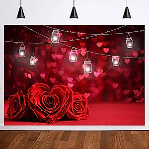 MAQTT 7 x 5 FT Red Love Heart Rose Bokeh Glitter Photo Backdrop Valentine's Day Mother's Day Wedding Bride Shower Party Photography Background Girl Birthday Decoration Supplies