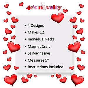 4E's Novelty Valentines Crafts for Kids Foam (Makes 12) Magnet Cupcake & Heart Cookie Kit Valentines Day Crafts for Kids Bulk for Classroom Home Activity