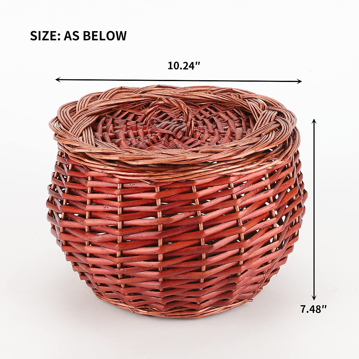 Wicker Storage Basket, Food Storage Container with Lid for Egg Kitchen Potatoes Fruit Vegetables (Brown)