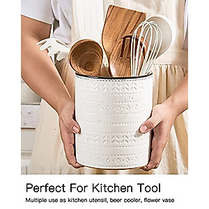 Getstar Large (7.2” x 6.2”) Kitchen Counter, Ceramic Cooking Utensil Holder with Protective & Non-Slip Cork Mat, Farmhouse Kitchen Decor